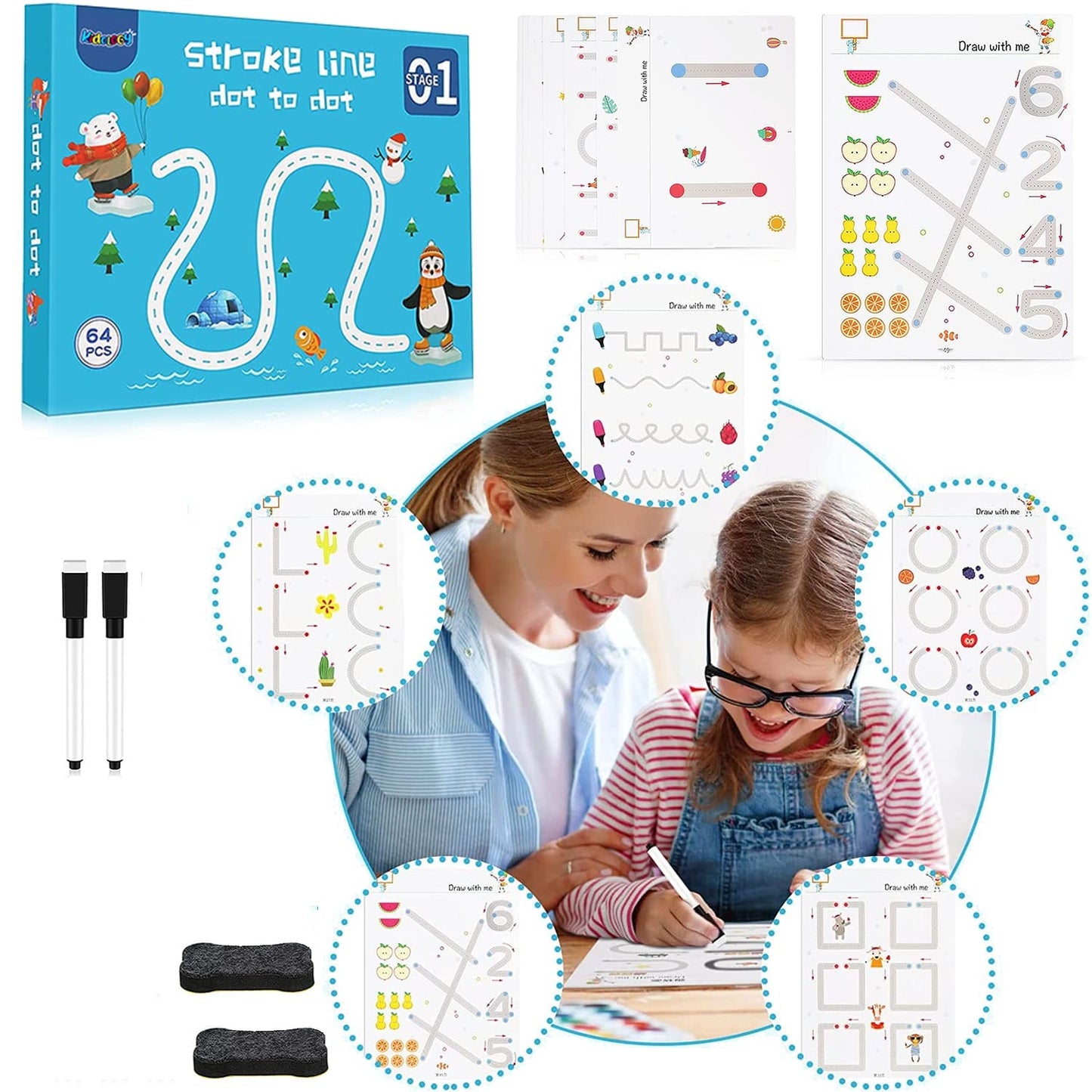 Stroke Line: Dot to dot Drawing & Writing Practice Book 64 Pages – Baby ...